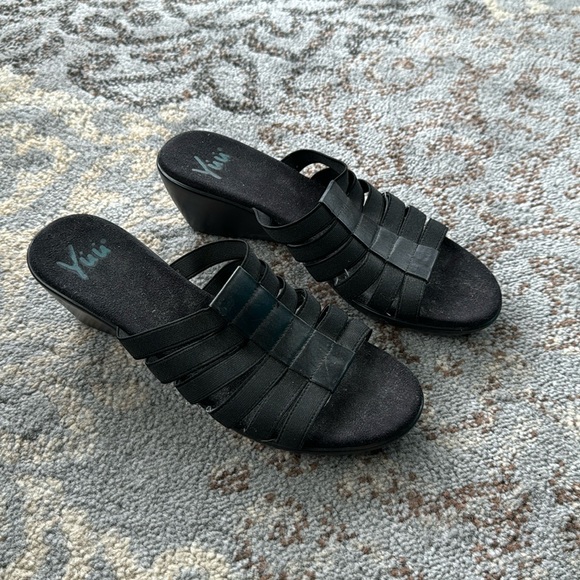 Yuu | Shoes | Y Wedge Strappy Sandals Black 9 | Poshmark
